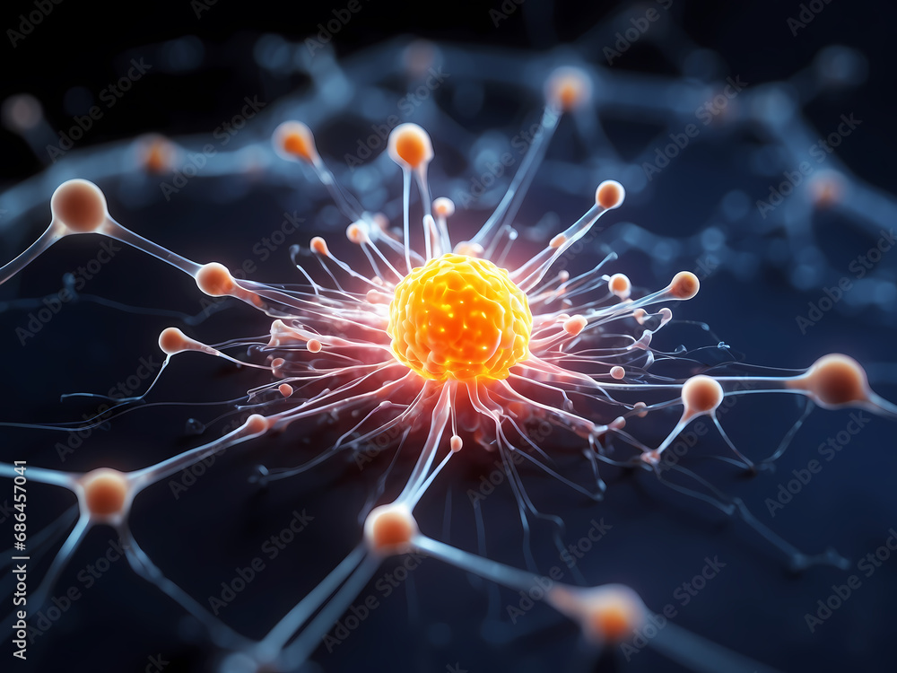 Cancer cell inside human body. Three dimensional render of malignant ...