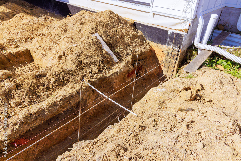 Various earthworks excavation digging of trenches for foundations ...