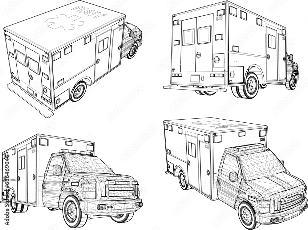Vector sketch illustration of ambulance car design for taking patients ...