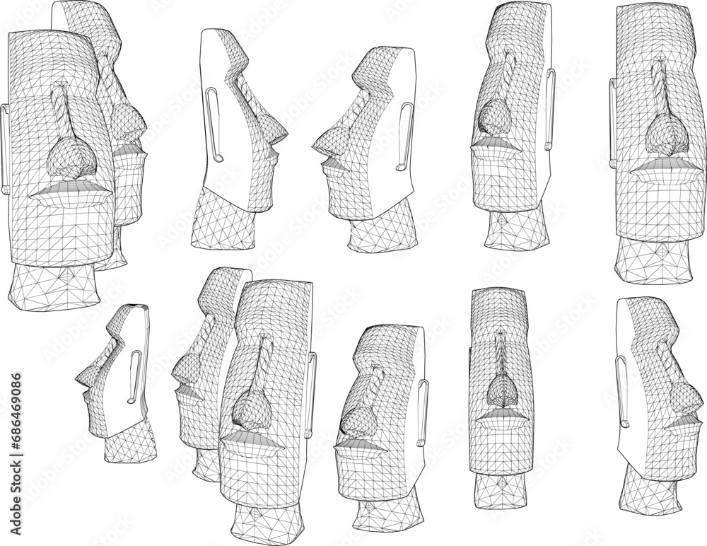Vector sketch illustration of architectural design of moai statue ...