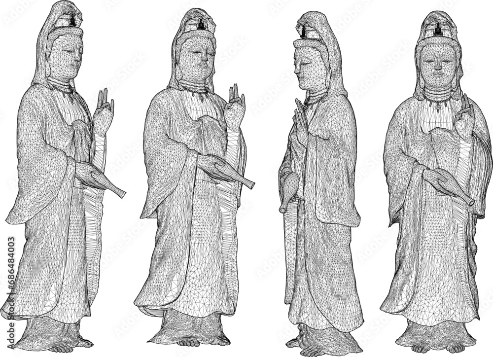 Vector sketch illustration of goddess kuan im statue design Stock ...