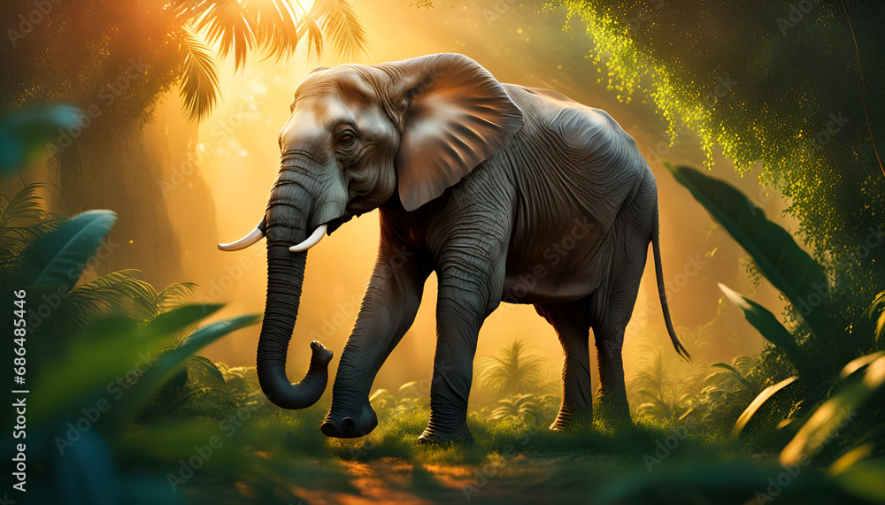 großer afrikanischer Elefant allein mit Elfenbein Stoßzähnen Rüssel, in ...