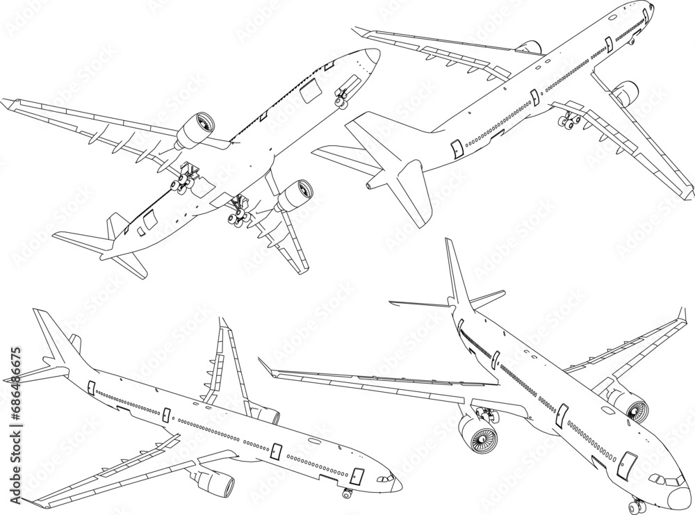 Vector sketch illustration of the design of an airline's aircraft fleet ...