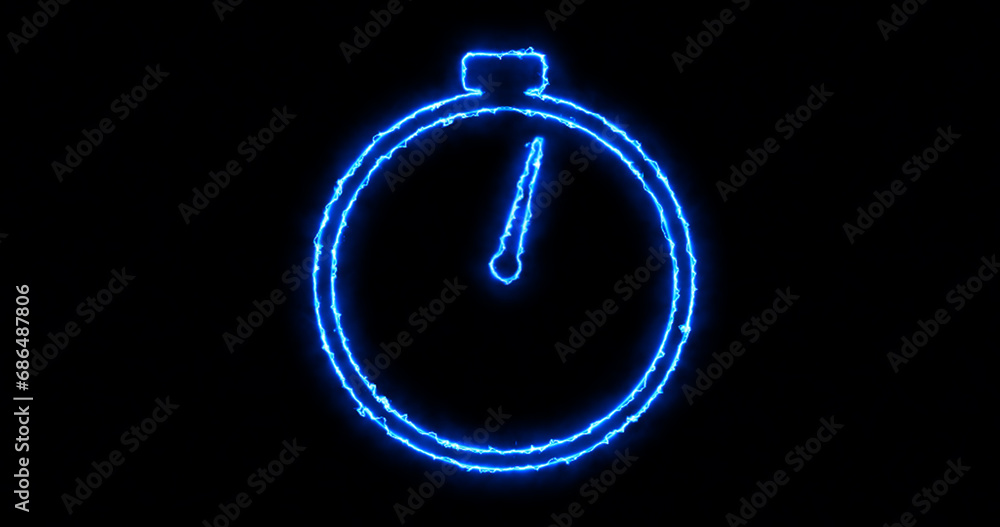 Burning fire-like stopwatch icon motion graphic on a black background ...