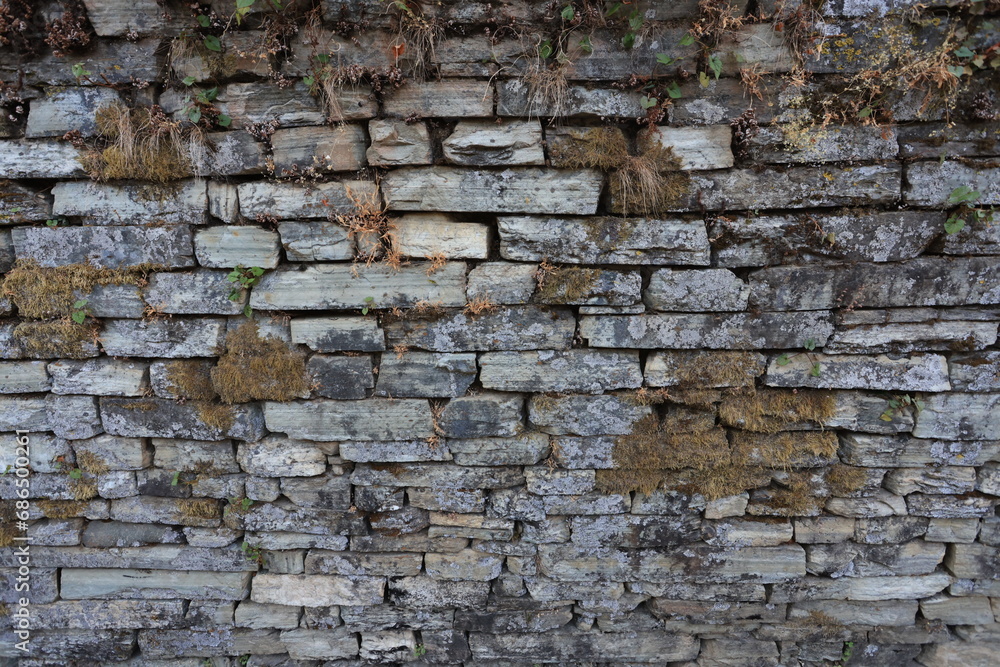 house of traditional rock wall in a Gurung village in Ghandruk town ...