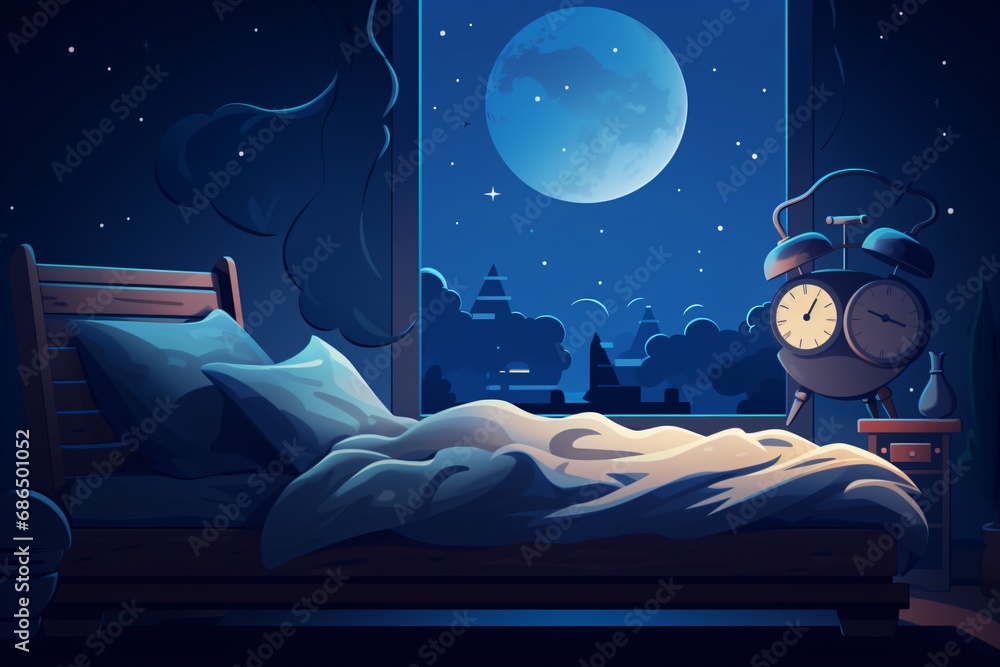 Cartoon and graphic illustration of a bedroom for nighttime sleep Stock ...