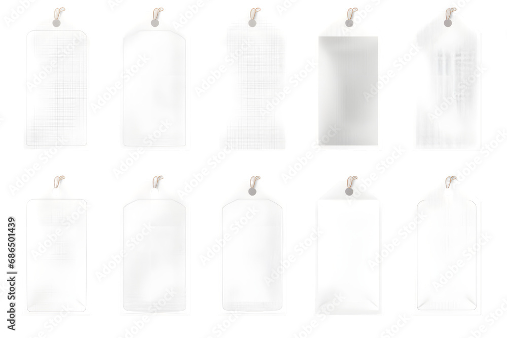 White fabric tags different shapes isolated on transparent background ...