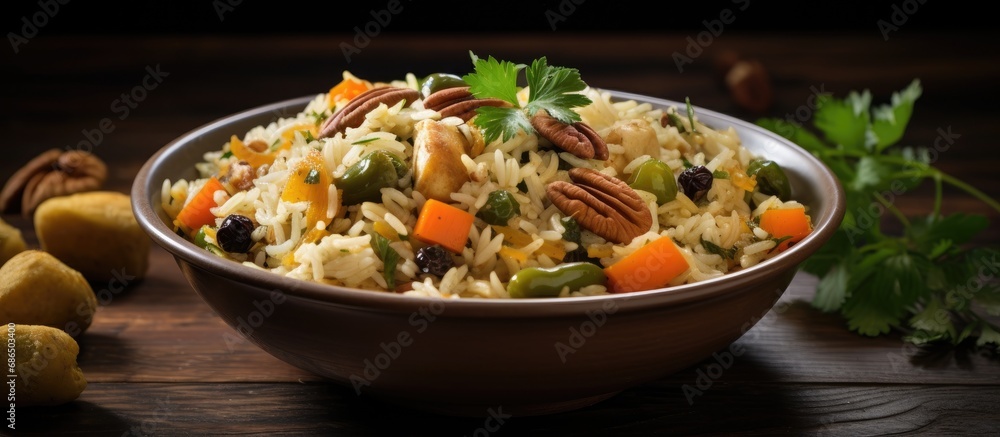 Detailed visual of The Indian Pulav, a combination of rice, veggies ...