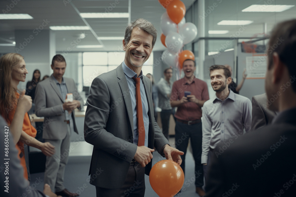 A new male employee gets a warm welcome from an office manager and ...