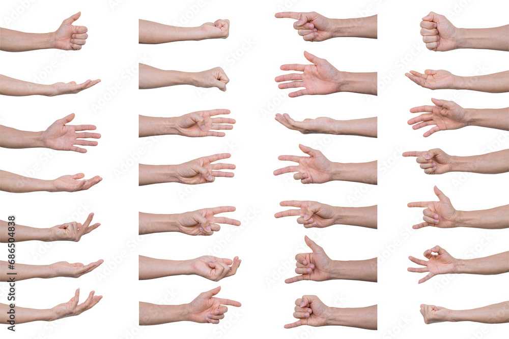 Collection of man hands gestures Isolated on transparent background ...