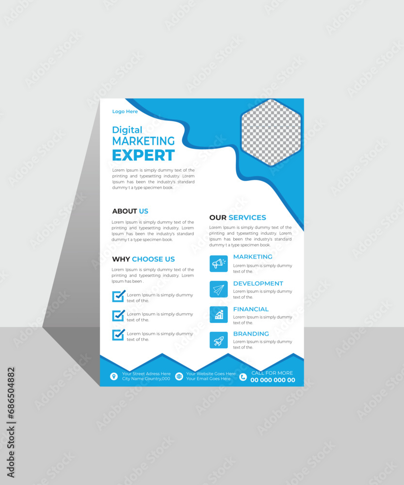 blue flyer card template, flyer pamphlet brochure cover design layout ...