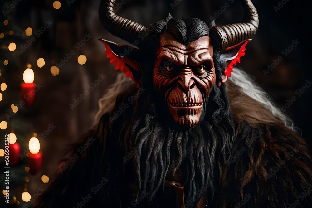 Krampus, scary Christmas devil folklore character caricature Stock ...