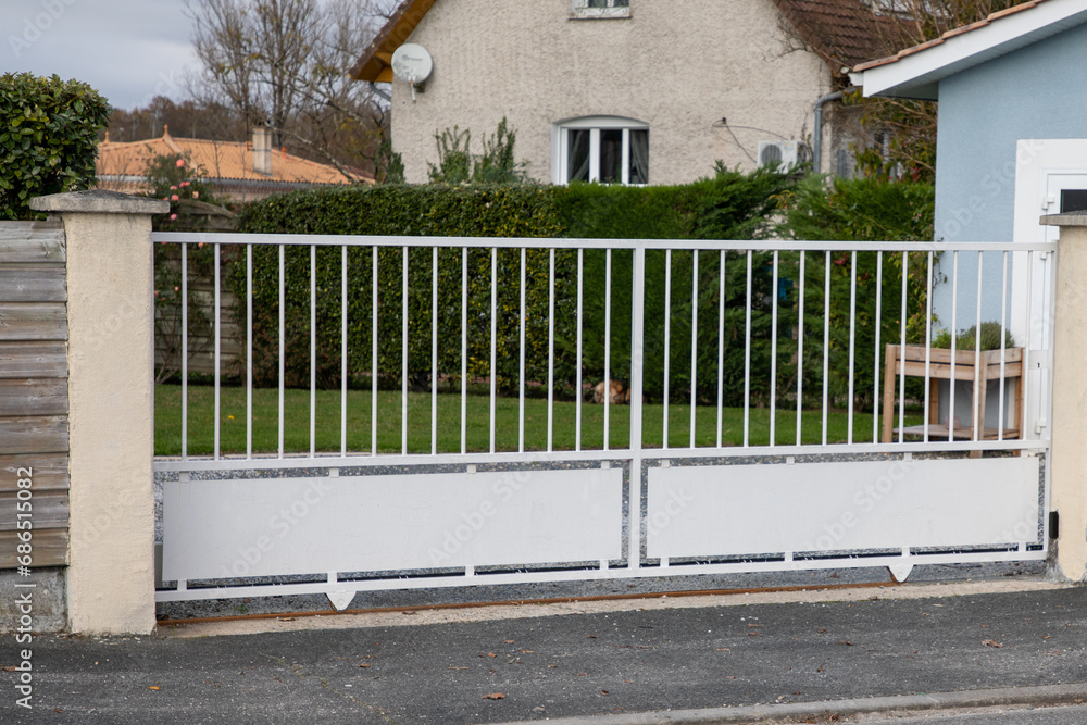 portal street suburb home white steel classic house or gate garden ...