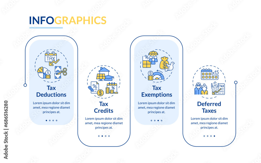 Tax benefits types blue infographic template app screen. Fiscal ...