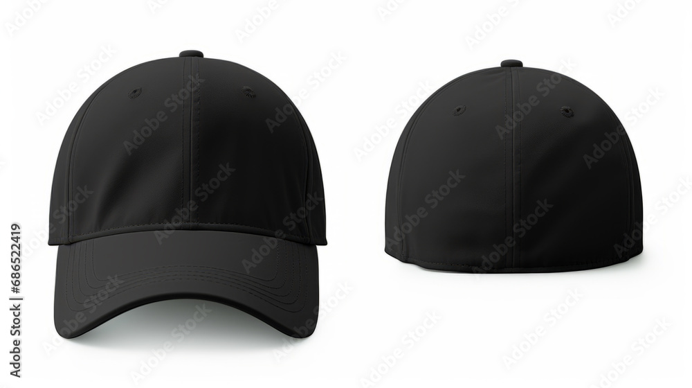 Front and back view of black cap on white background Stock Photo ...