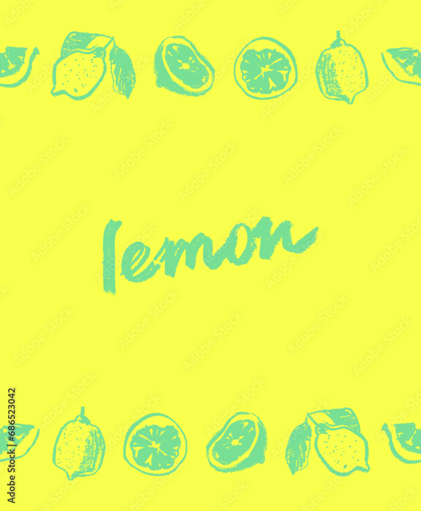 Vector seamless pattern frame of fresh lemons for banner or label ...