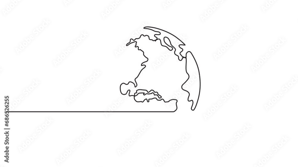 Continuous line animation video of earth globe. Globe-like world map ...