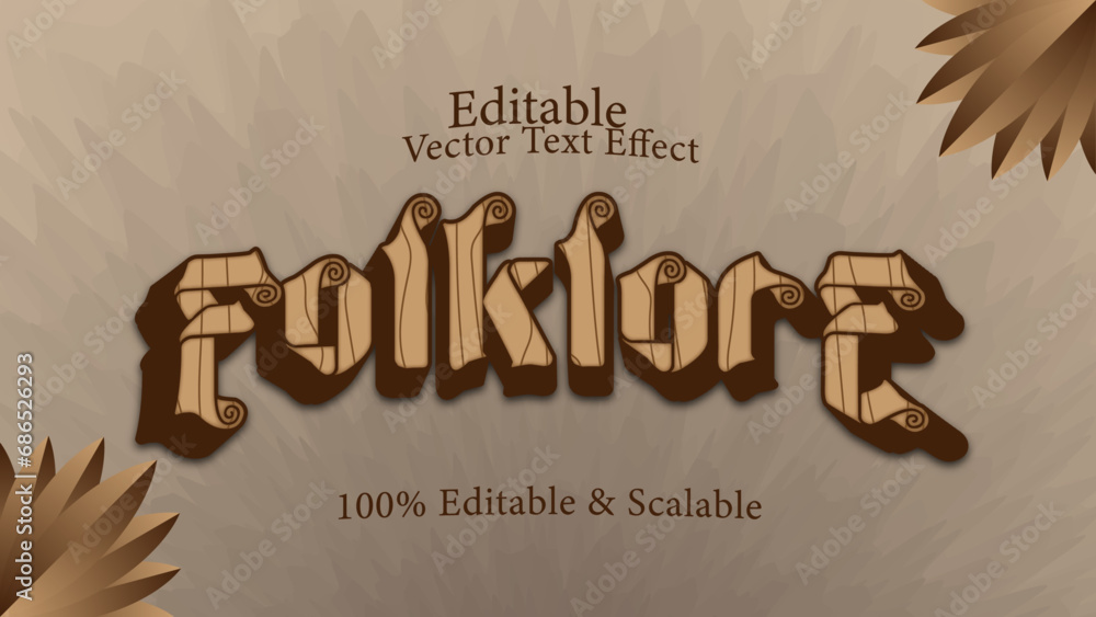 Folklore wood texture editable graphic style vector text effect Stock ...