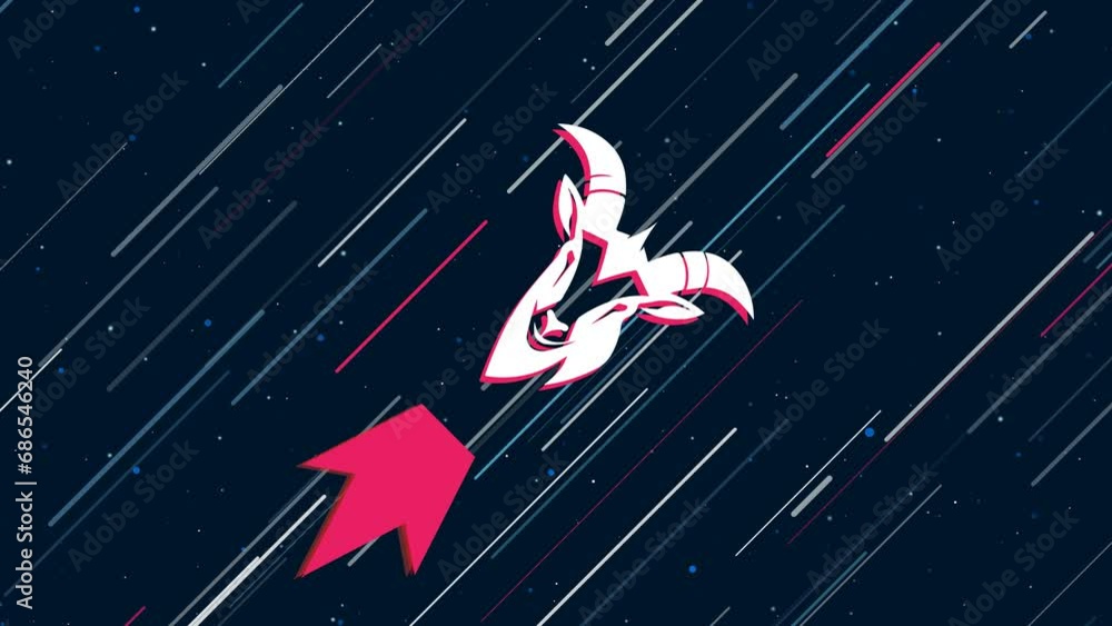 Goat head symbol flies through the universe on a jet propulsion. The ...