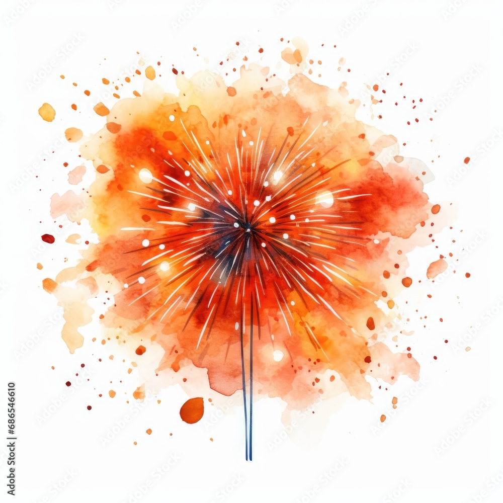 orange Firework watercolor clipart on clear white background Stock ...