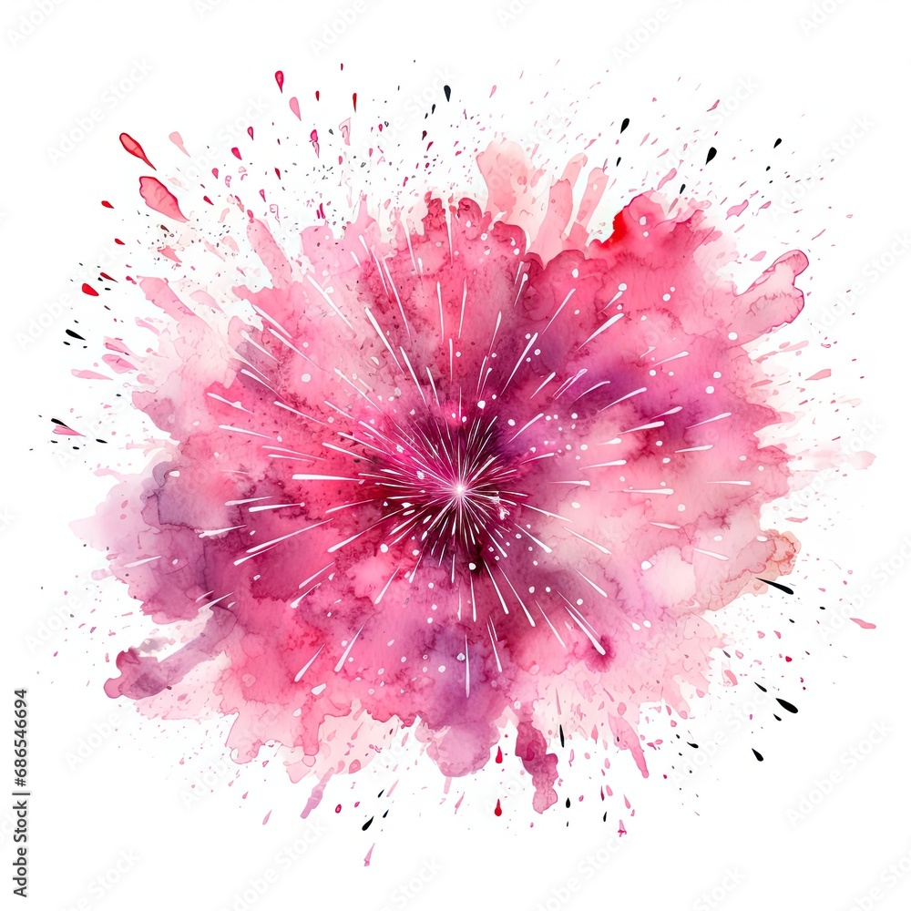 Pink Fireworks watercolor clipart on clear white background Stock ...