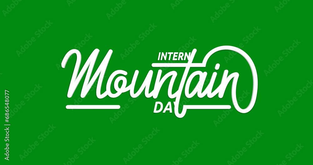 International Mountain Day text animation on the green screen alpha ...