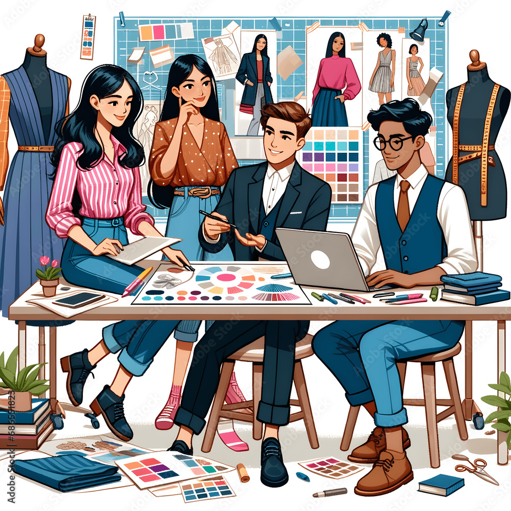 Clipart of a diverse group of fashion designers working together in a ...