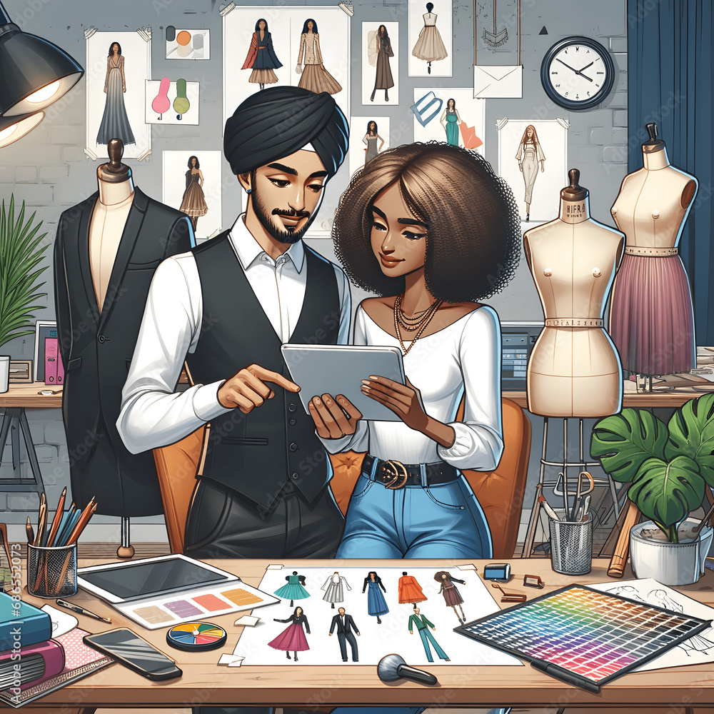 Clipart of a fashion design duo, featuring a Middle-Eastern male and a ...