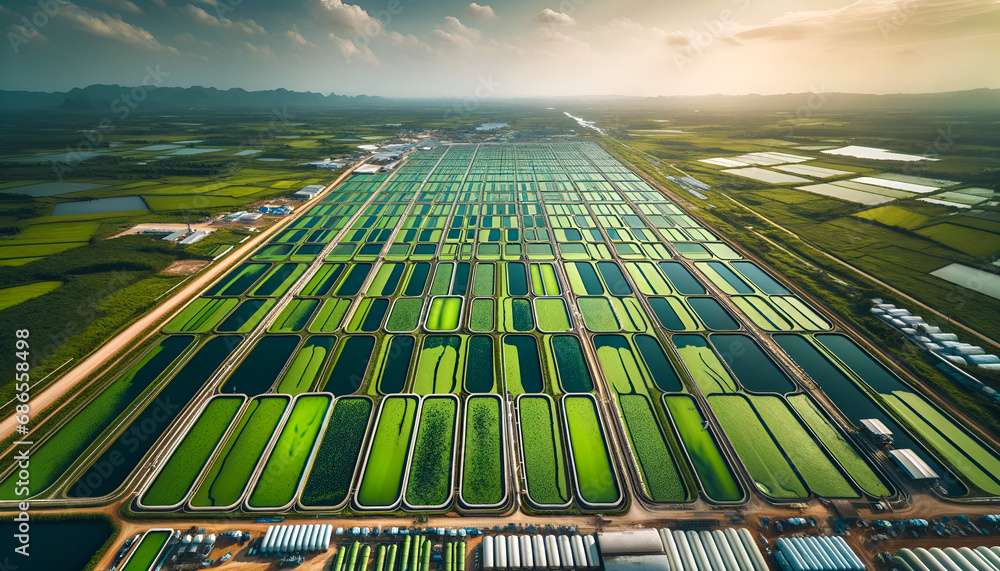 Drone view of algae farm . Algaculture is a form of aquaculture ...