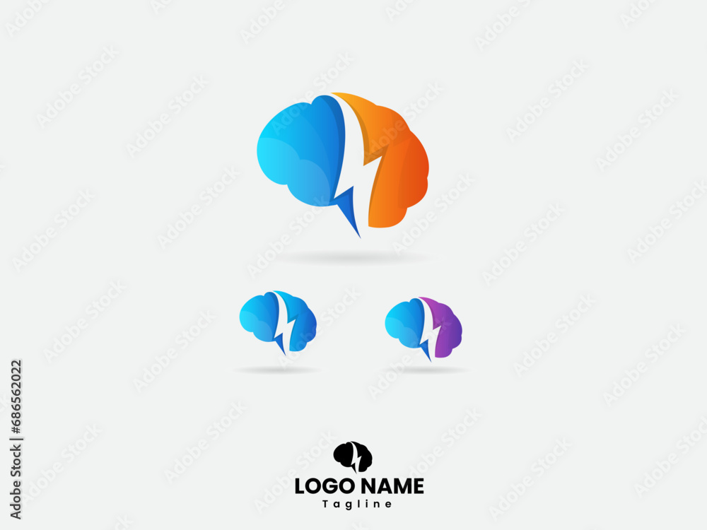 Brain energy logo design. Brain logo. Doctor. Power. Mind energy. Flash ...