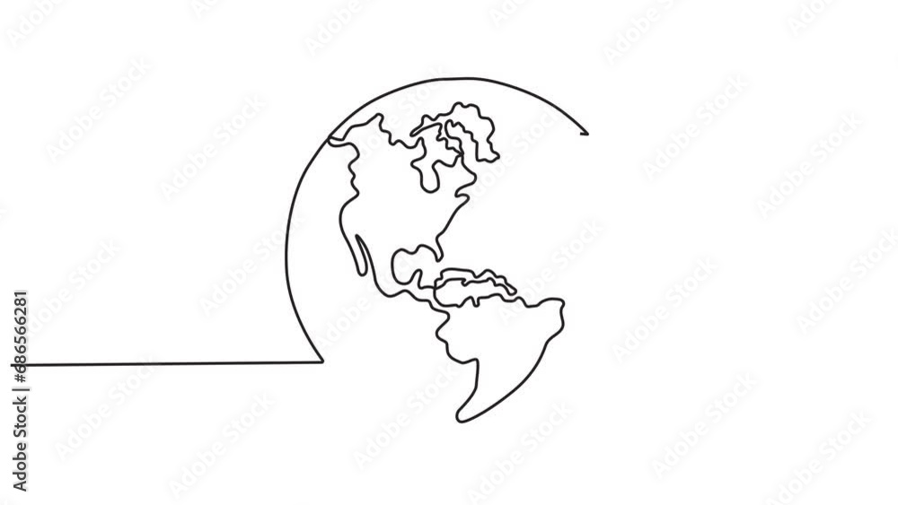 Continuous line animation video of earth globe. Globe-like world map ...
