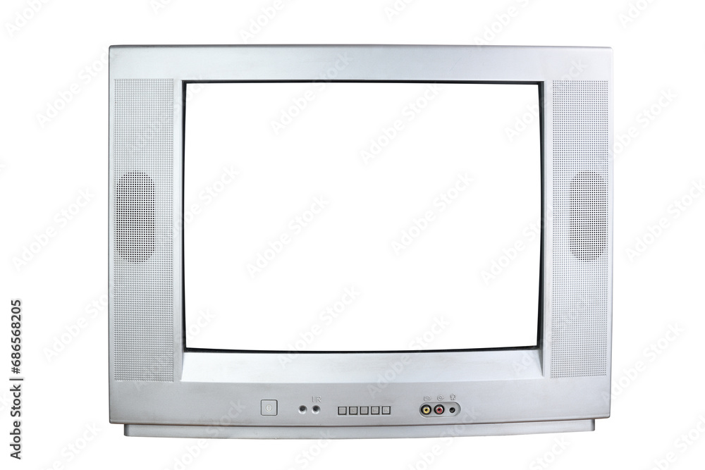 Old silver TV isolated on white background. Retro technology concept ...