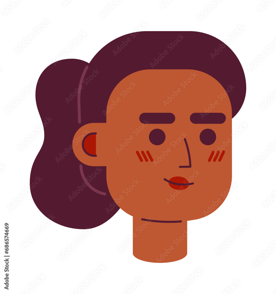 Shy attractive female african american 2D vector avatar illustration ...