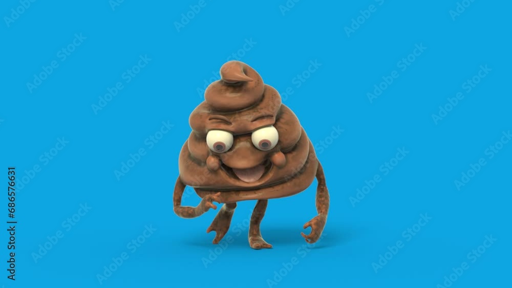Cartoon Poop Runcycle Loop Front Blue Screen 3D Animation CGI Rendering ...