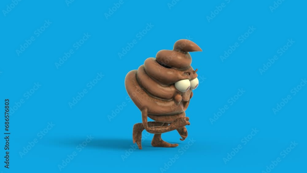 Cartoon Poop Runcycle Loop Side Blue Screen 3D Animation CGI Rendering ...