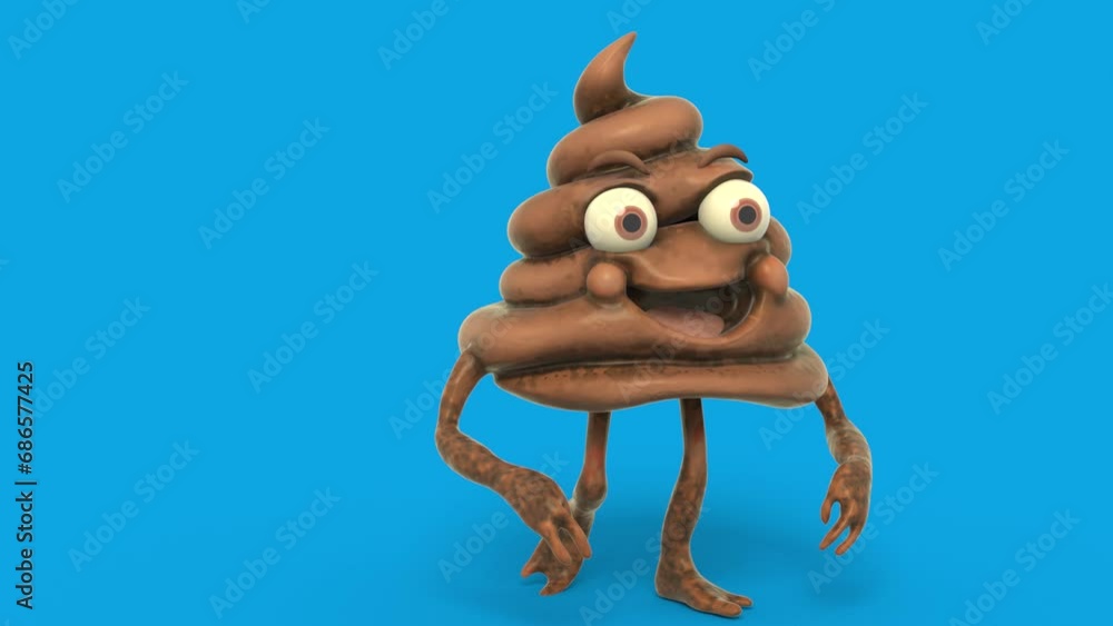 Cartoon Poop Walks Front Blue Screen 3D Animation CGI Rendering Stock ...