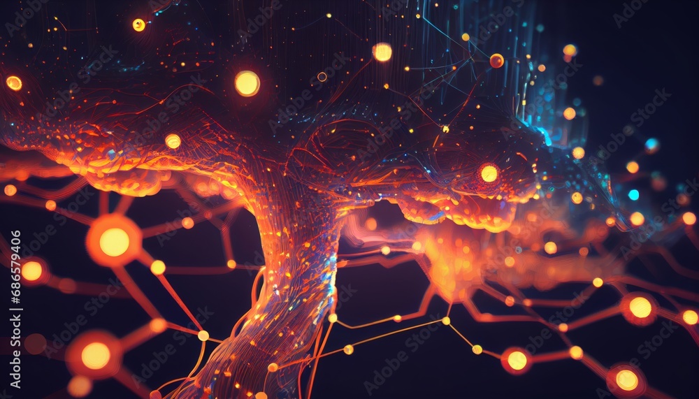 Neural connections forming in the brain, concept of psychology, development, and brain function ...