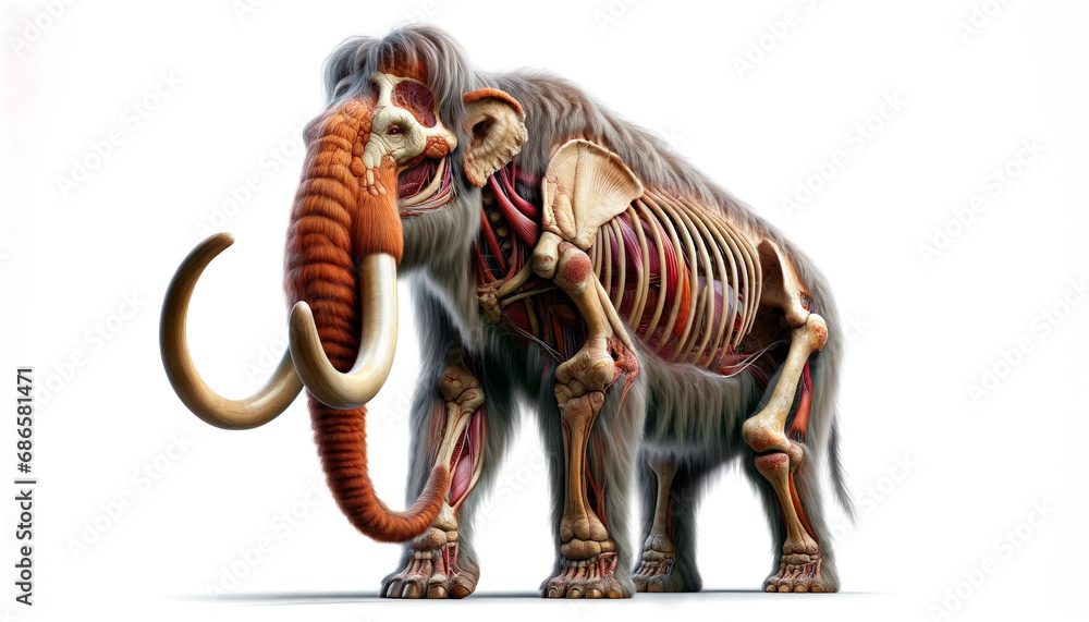 Illustration of Mammoth represented with bones skin and muscle. Wild ...