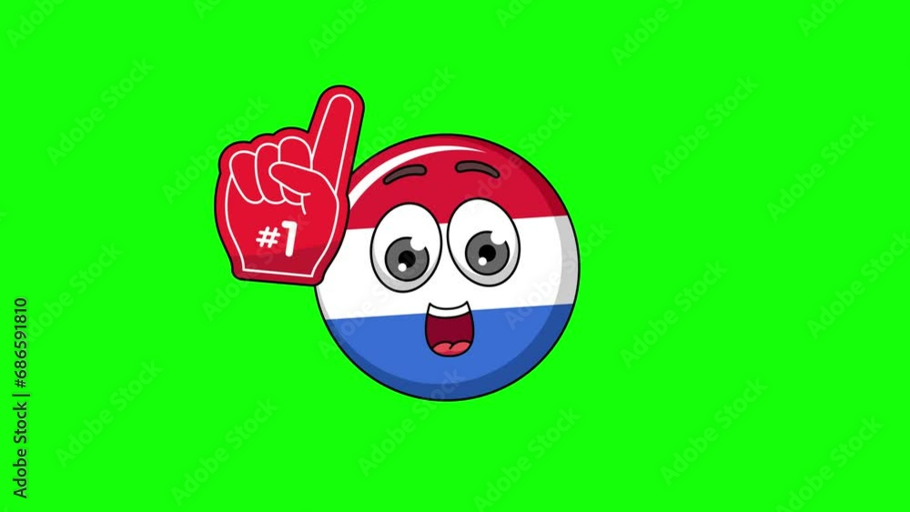 number 1 fan flag of netherlands cartoon emoticon, looping animation ...