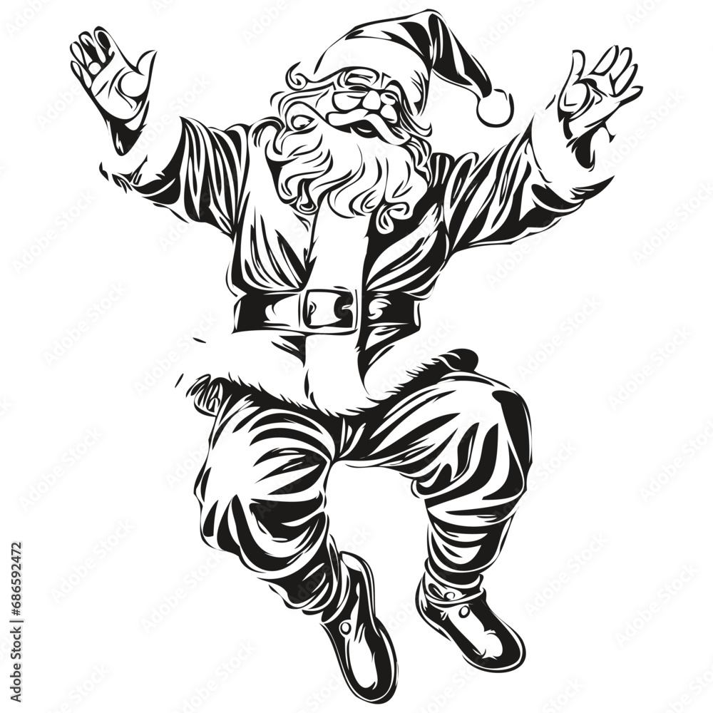 Santa Claus jumps Hand-Drawn Sketch Outline Detailed Sketch, Classic ...