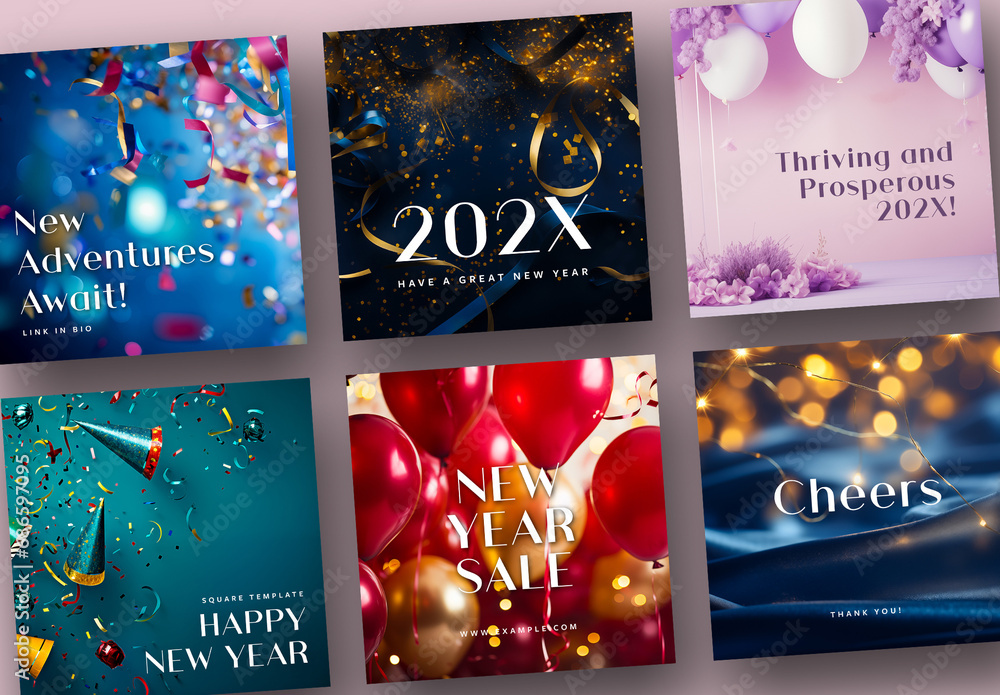 Set Of New Year’s Celebration Layouts With Editable Text and Generative ...