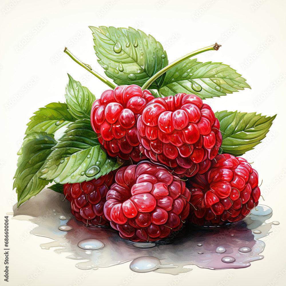 watercolor Raspberry clipart, Generative Ai Stock Illustration | Adobe ...