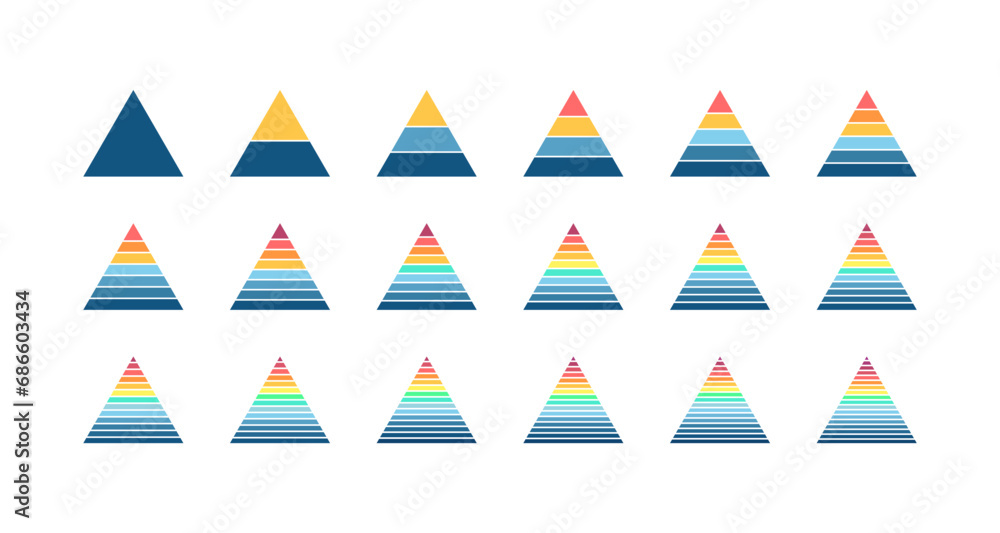 Business infographics. Pyramid charts with 1-18 steps, options, layers ...