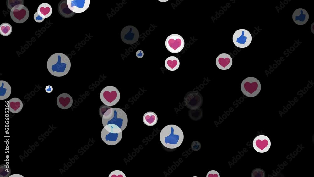 Social Media Like And Love Icon Flying On Black Background. Love React ...