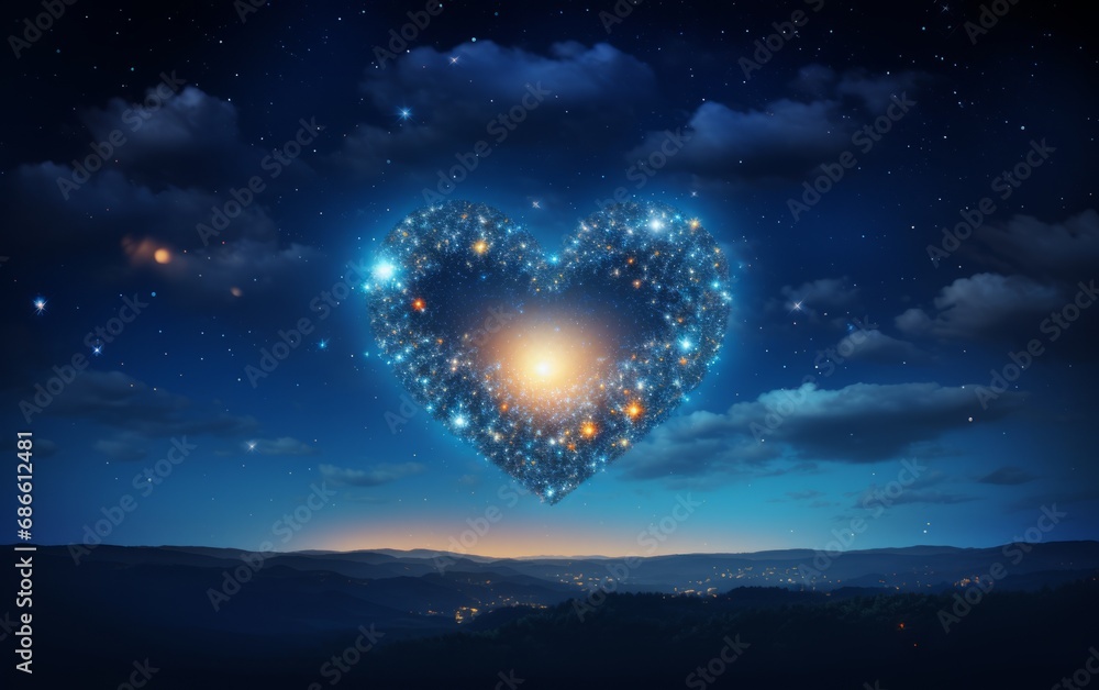 Starry Heart Night: A subtle, star-shaped heart in a night sky setting ...