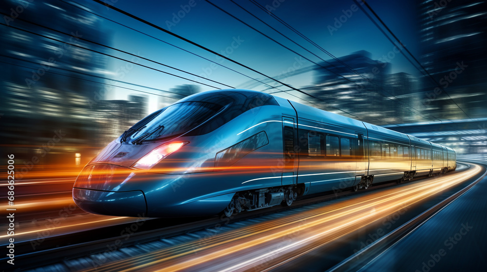 a modern high-speed train rushes through the tunnel at high speed, the ...