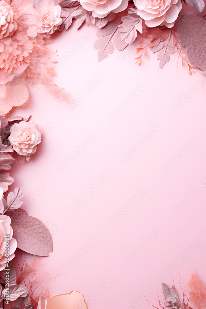 wedding invitation card pink background with pink rose flowers and ...