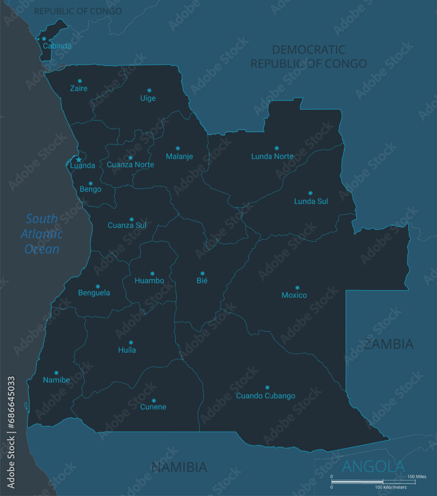 Vetor de Angola map. High detailed map of Angola with countries ...