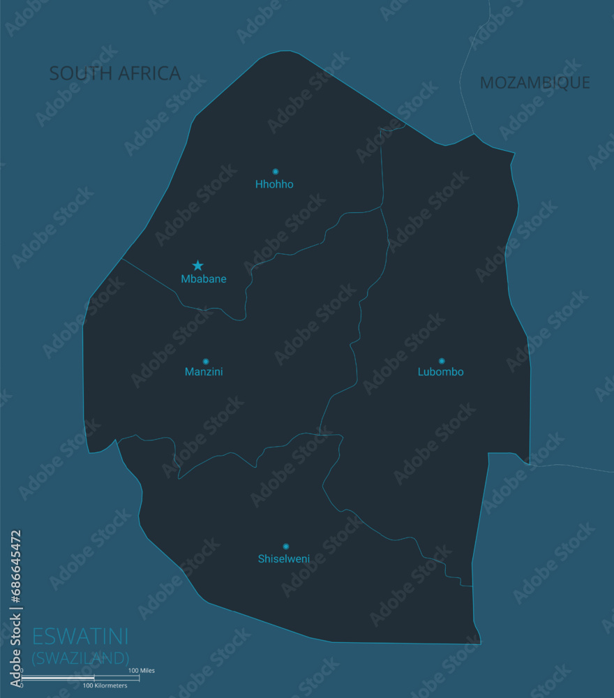 Eswatini or Swaziland map. High detailed map of Swaziland with ...