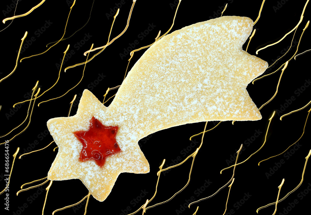 Romantic christmas concept - linzer cookie in a shape of comet isolated ...